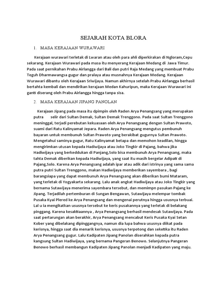 Sejarah Kota Blora | PDF | Perjalanan | Klasik