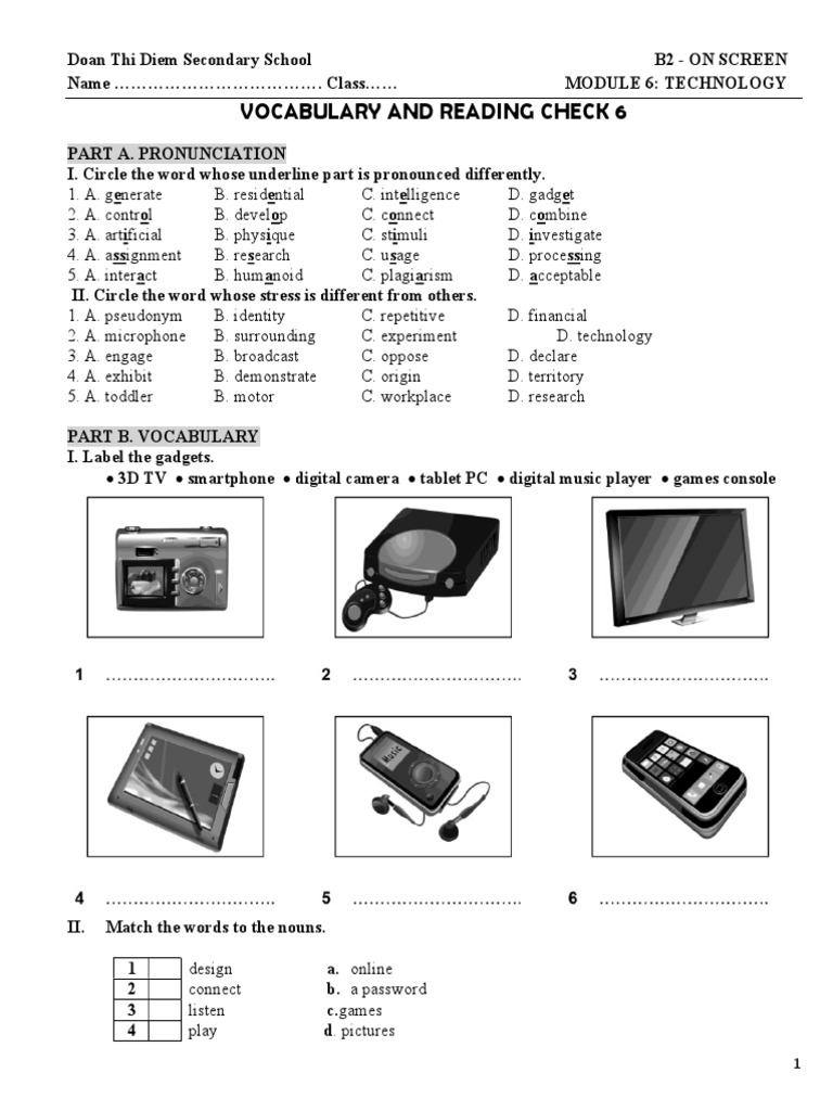 Technology Vocabulary and Reading Test | PDF | Train | Computing