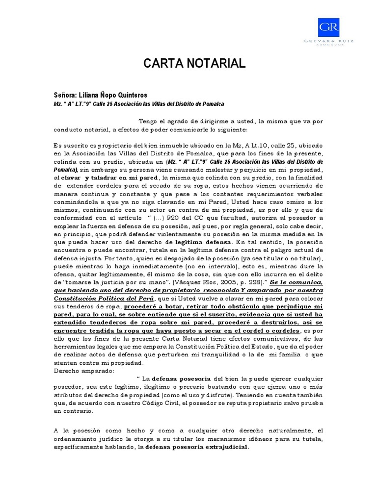 Carta Notarial | PDF | Propiedad | Posesión (Ley)