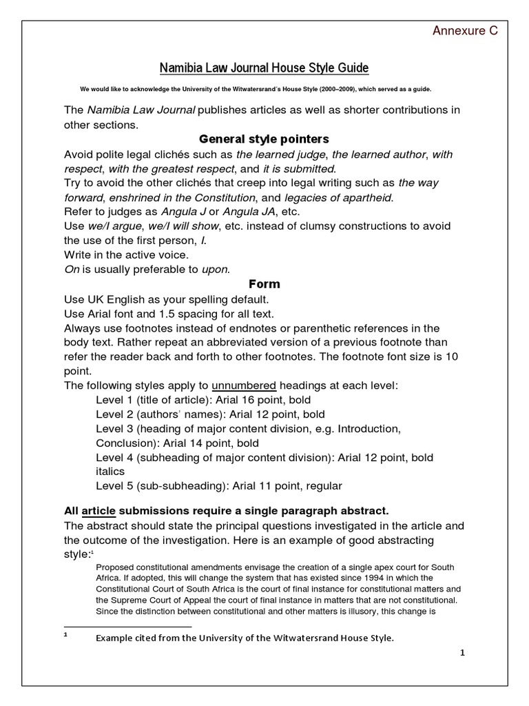 Namibia Law Journal Style Guide | PDF | Arial | Supreme Courts