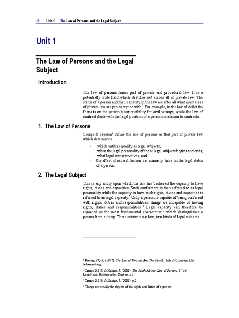Unit 1 The Law of Persons and The Legal Subject | PDF | Business ...