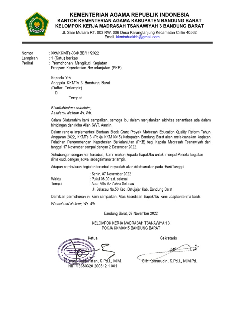 03. Surat Permohonan Peserta PKB-1 | PDF