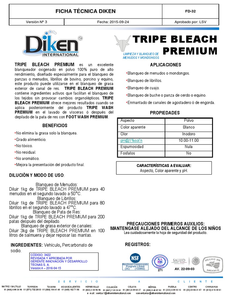 Tripe Bleach Premium | PDF | Productos animales | Materiales