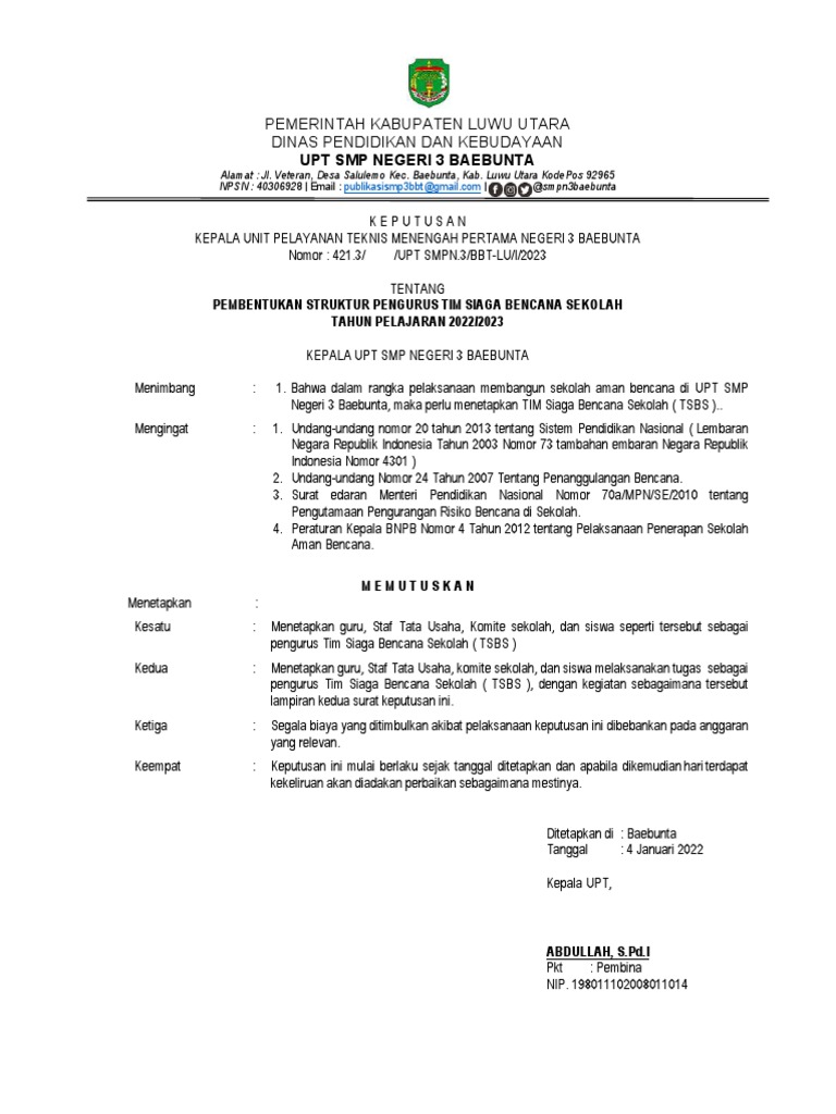 Tim Siaga Bencana Sekolah 3 BBT | PDF