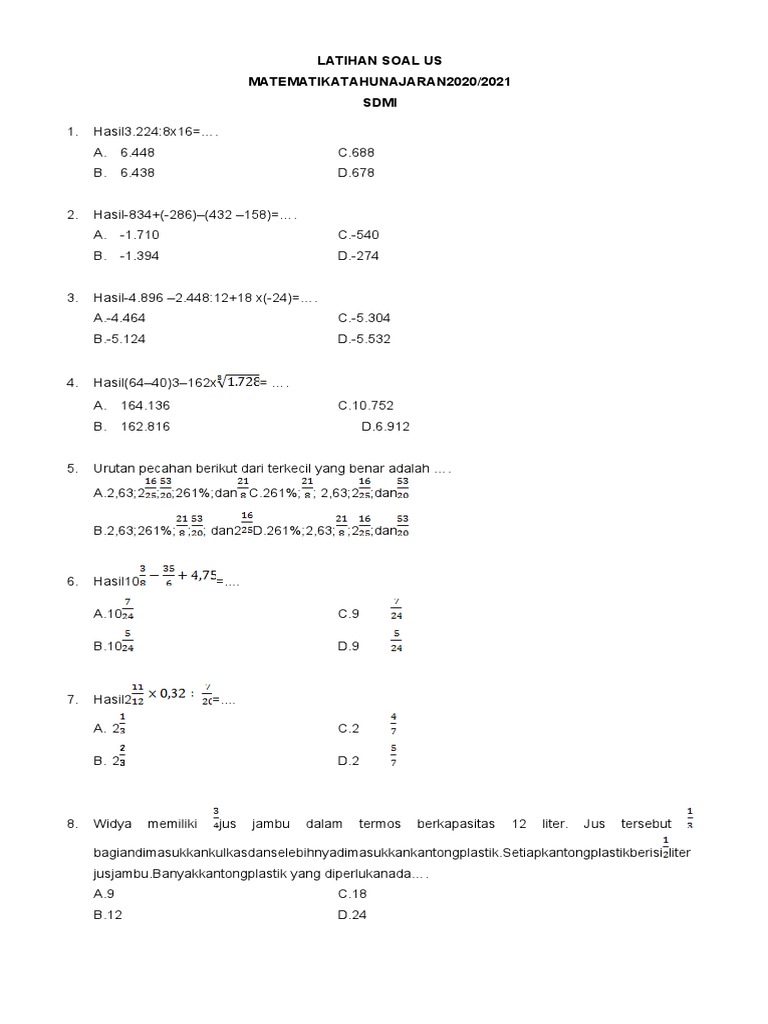Latihan Soal Us Matematika 2021 | PDF