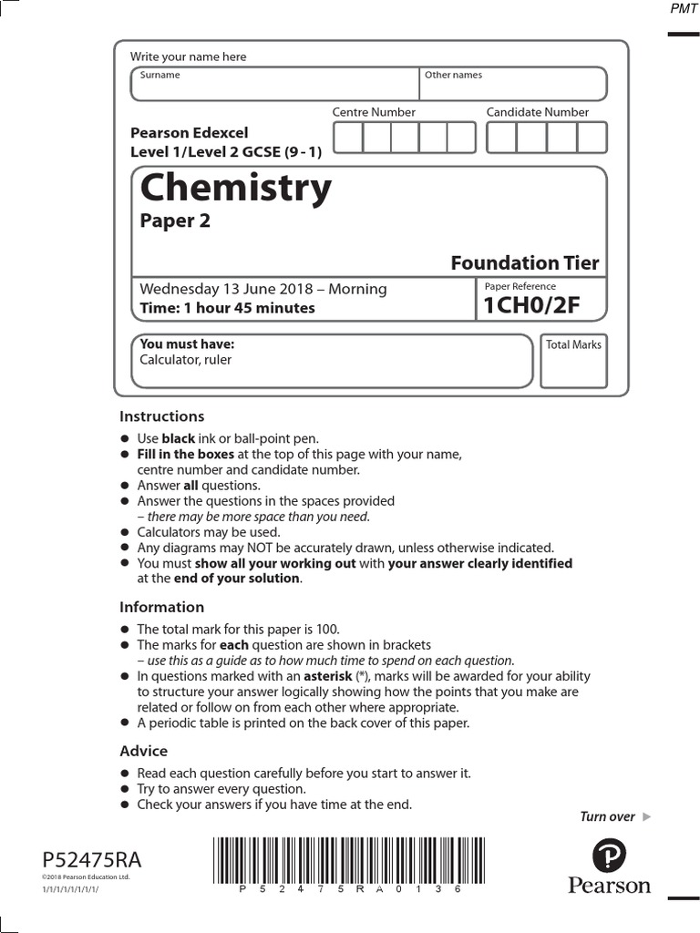 June 2018 QP - Paper 2 (F) Edexcel Chemistry GCSE | PDF | Catalysis ...