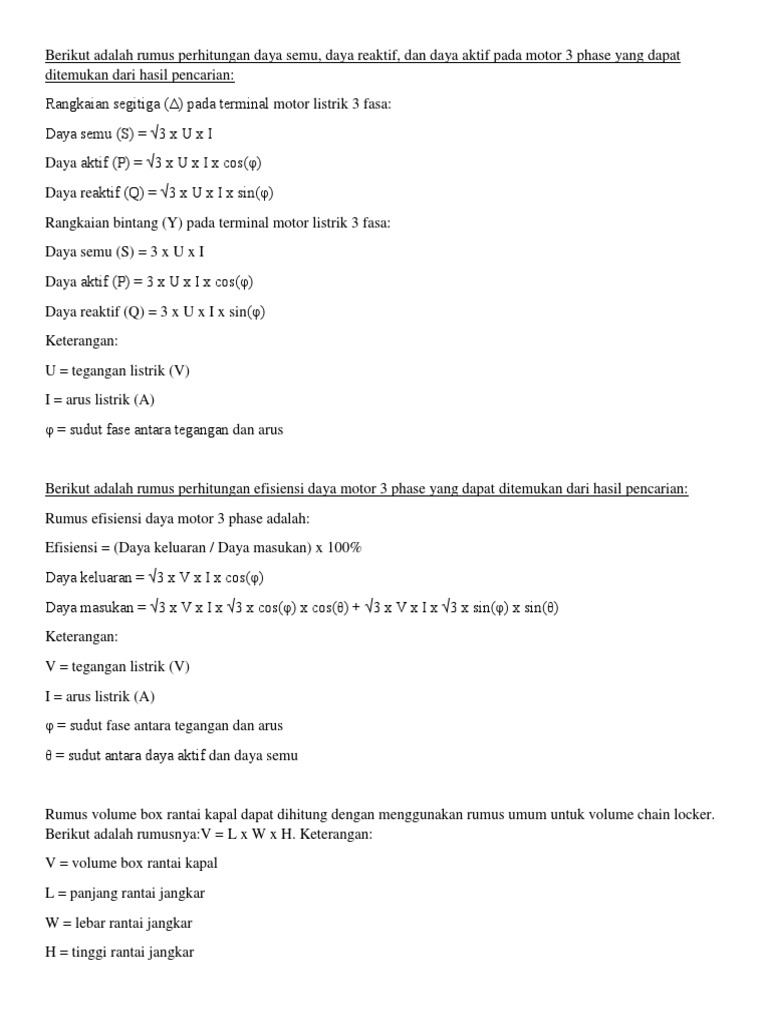 Rumus Daya Motor 3 Fase & Lego Jangkar | PDF | Metode & Bahan Ajar | Teknologi & Rekayasa