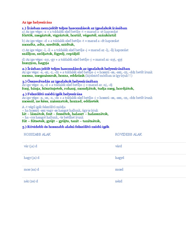 Az Ige Helyesírása | PDF