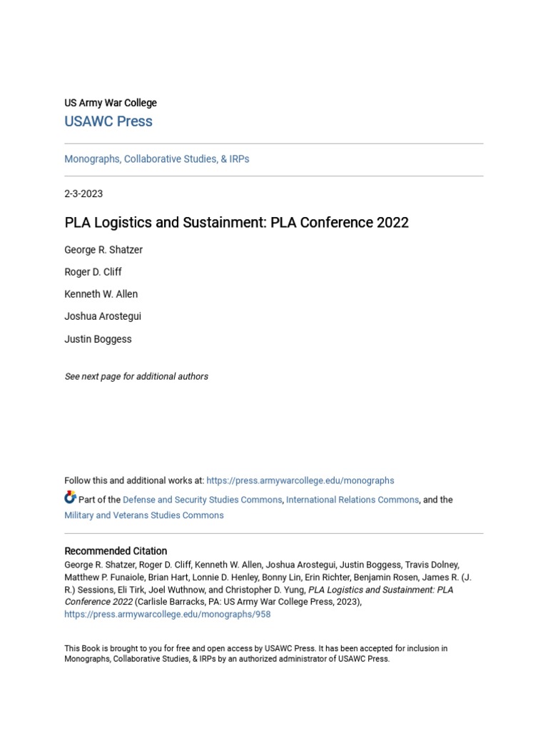 PLA Logistics and Sustainment - PLA Conference 2022 | PDF | People's ...