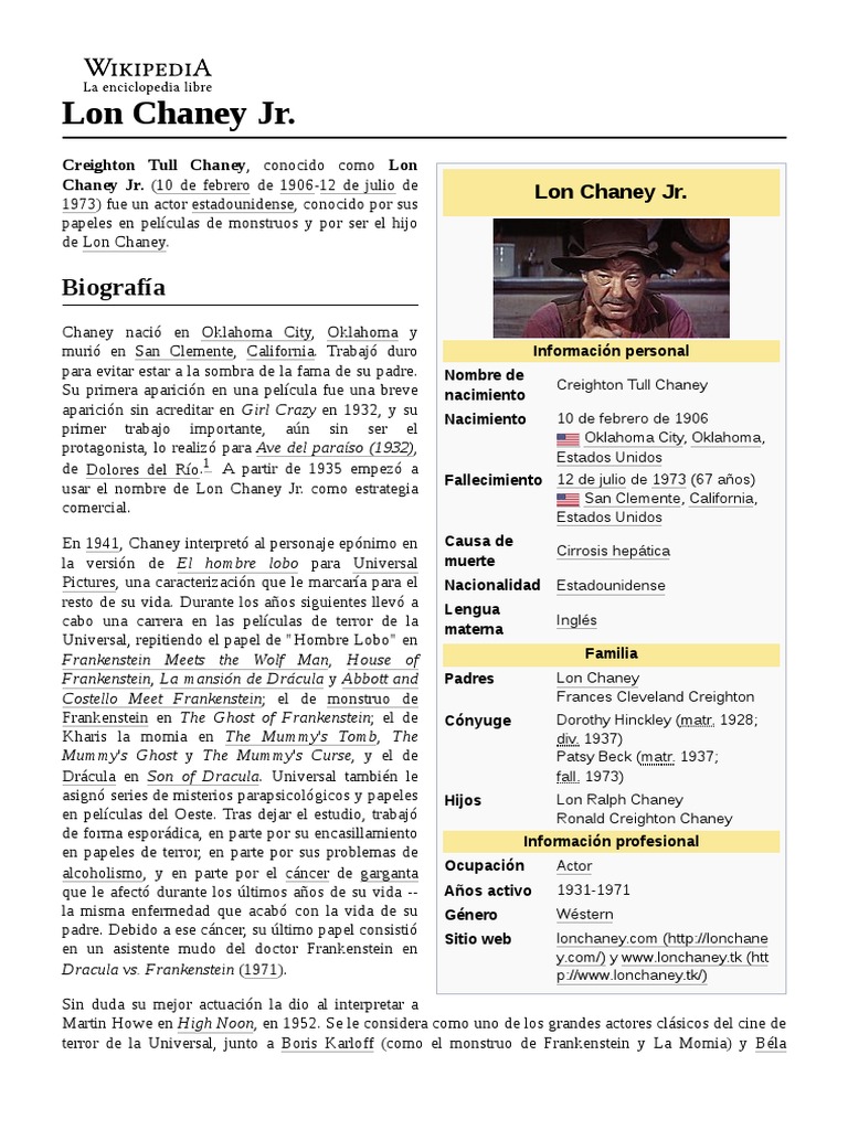 Biografía de Lon Chaney Jr. | PDF
