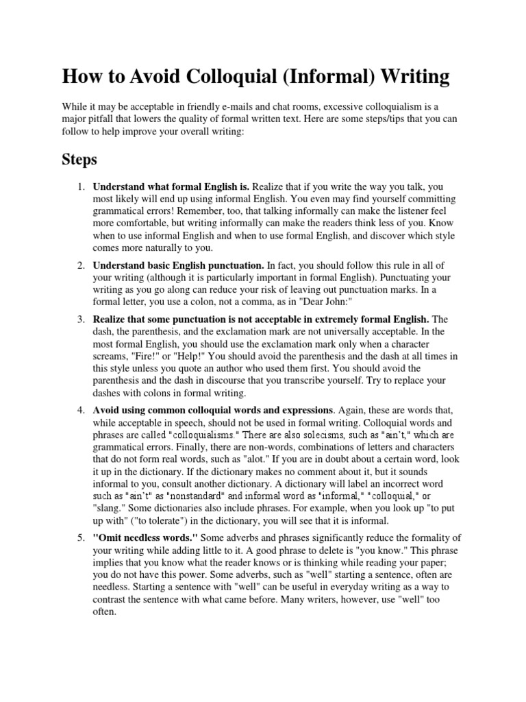 How To Avoid Colloquial Informal Writing | PDF | English Language | Verb