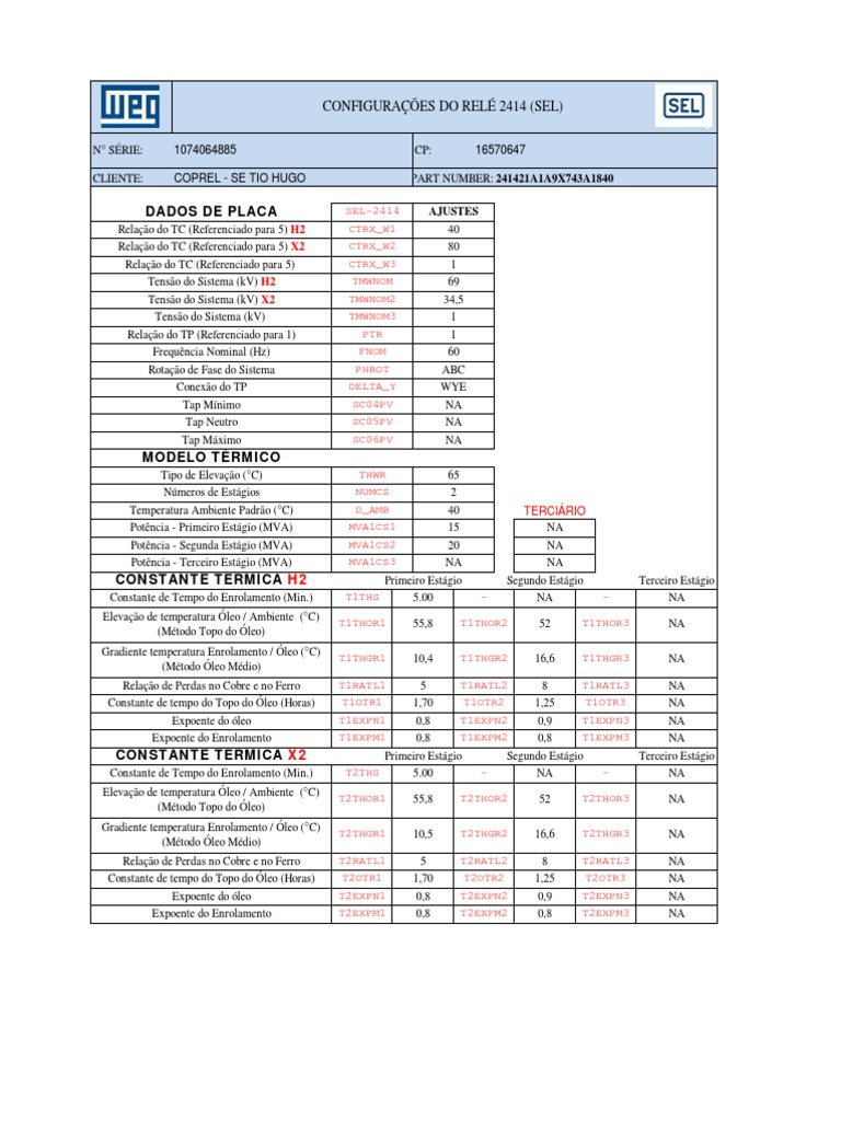 Configurações Do Relé Sel 2414 | PDF | Eletromagnetismo | Ciências Físicas