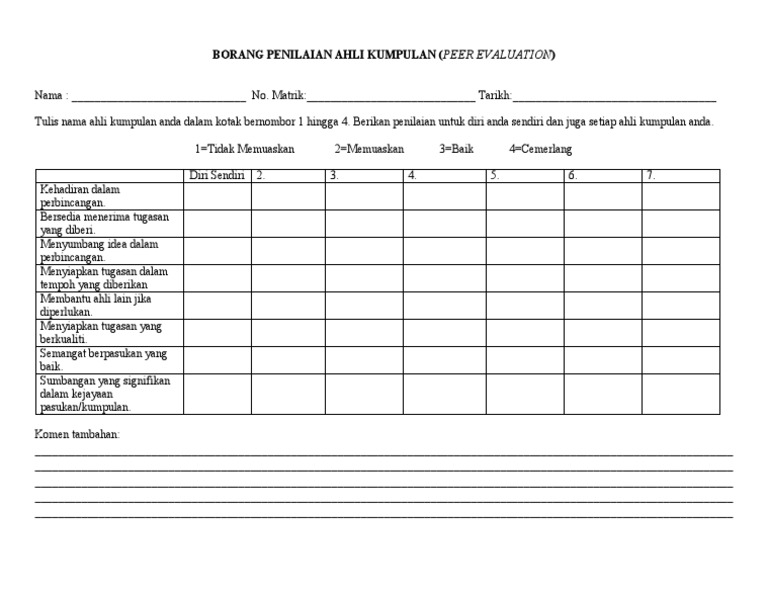 Borang Peer Evaluation | PDF