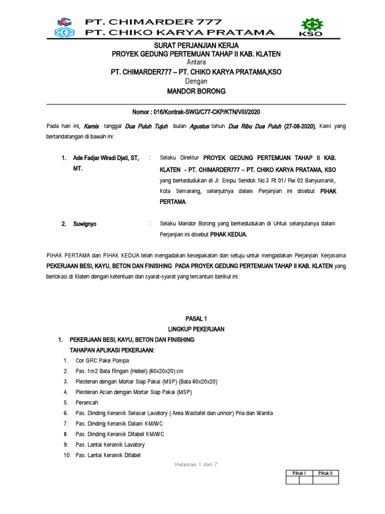 SPK Mandor Wignyo Revisi | PDF