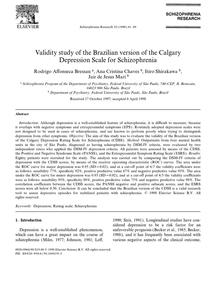 Validade Brasileira Da Escala de Calgary para Esquizofrenia | PDF ...