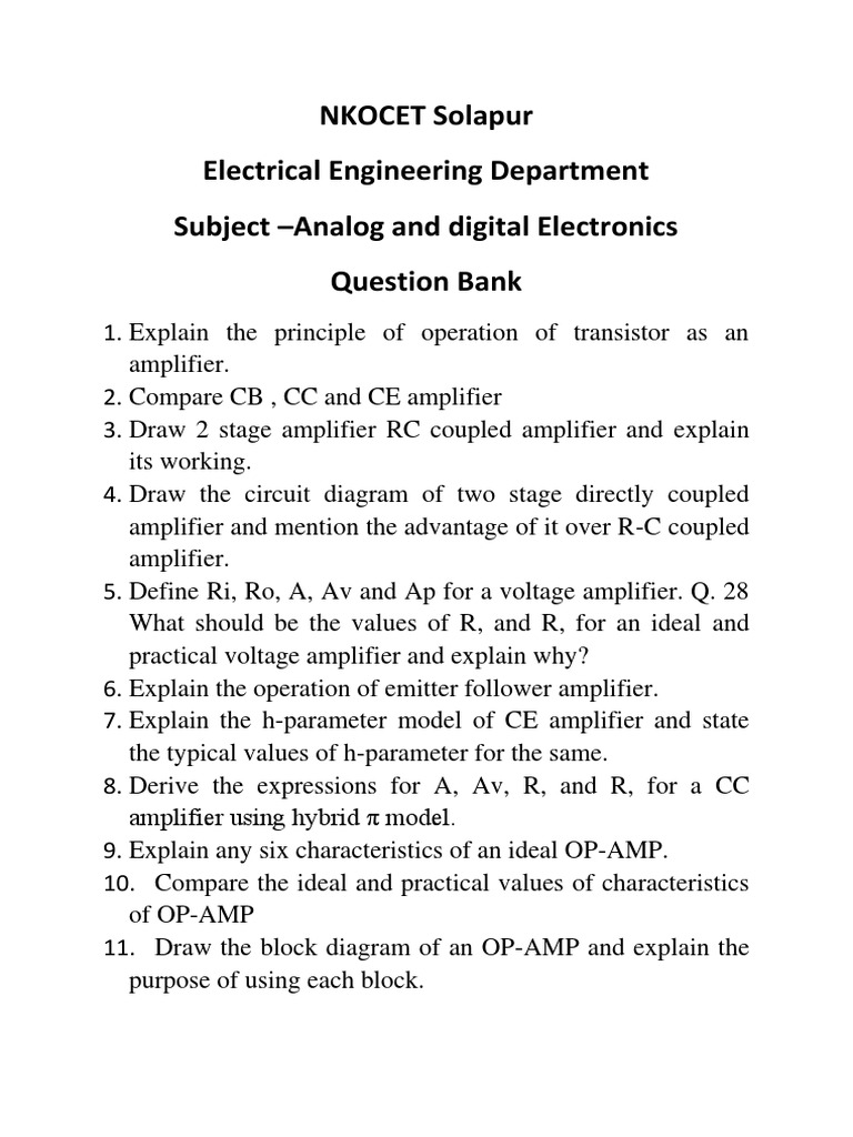 SY-ADE Question Paper | PDF | Amplifier | Operational Amplifier