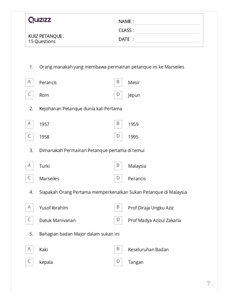 KUIZ PETANQUE 7 Jun 2023 Set 1 | PDF