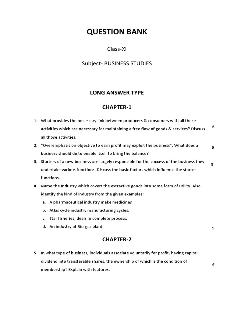 QUESTION BANK FOR BST CLASS 11 | PDF | Insurance | Cooperative
