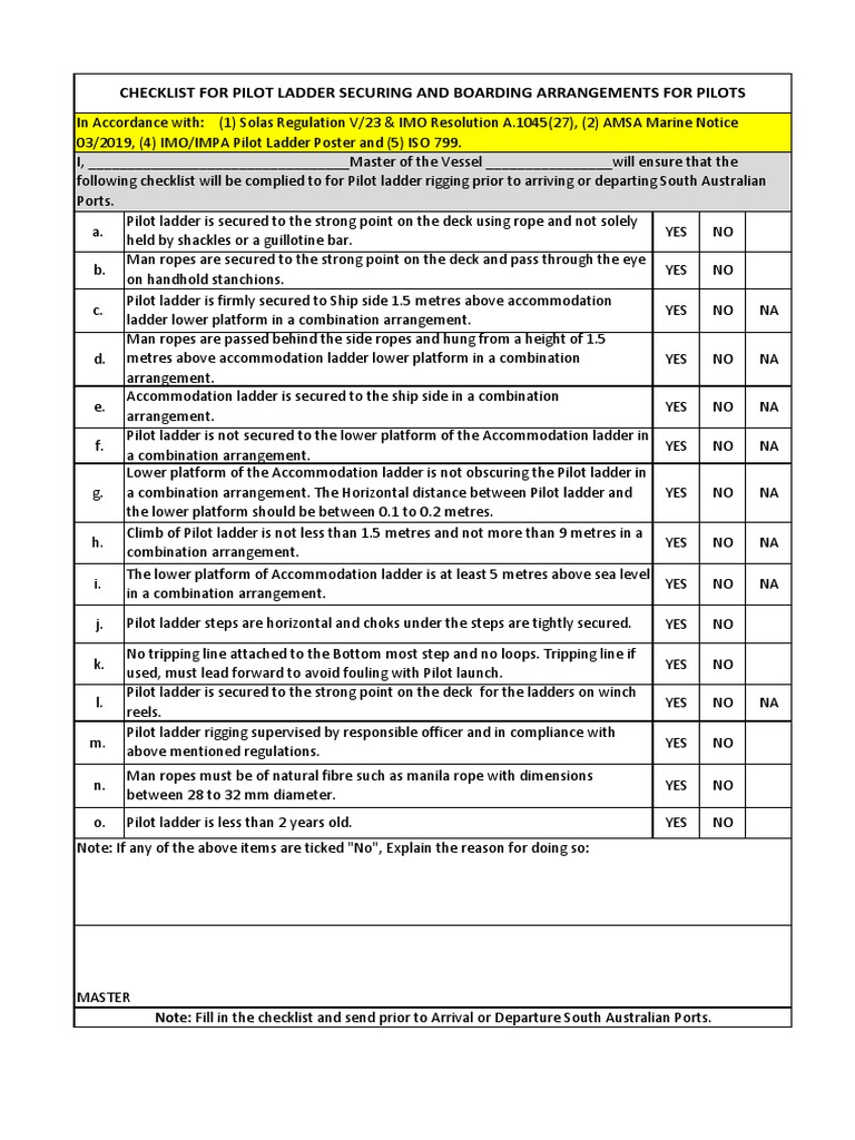 Pilot Ladder Securing Checklist | PDF | Rope | Ships