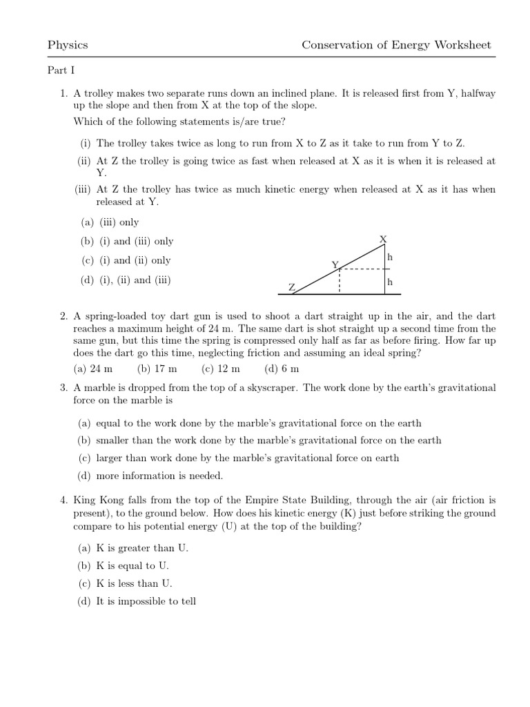 Conservation of Energy Problems Worksheet 2 | PDF | Potential Energy ...
