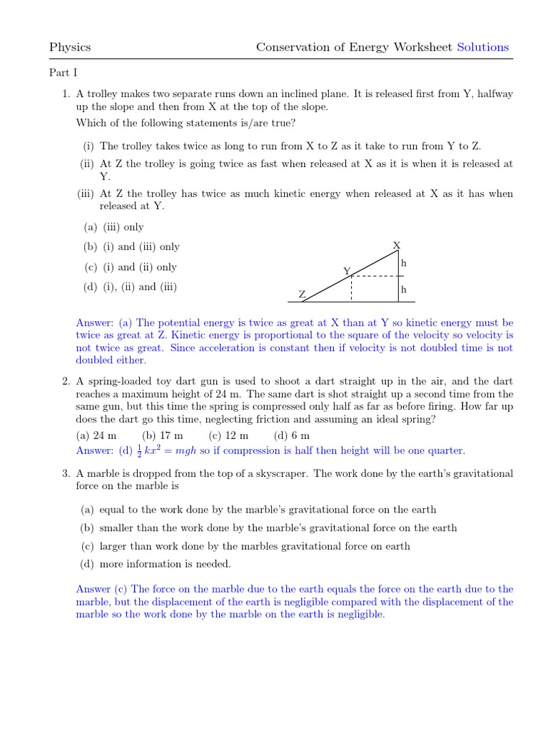 Conservation of Energy Problems Worksheet 6 | PDF | Potential Energy ...