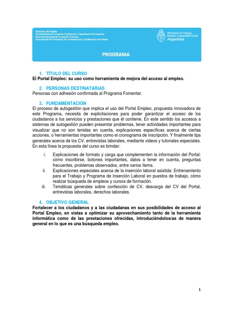 Programa Del Curso El Portal Empleo | PDF | Informática