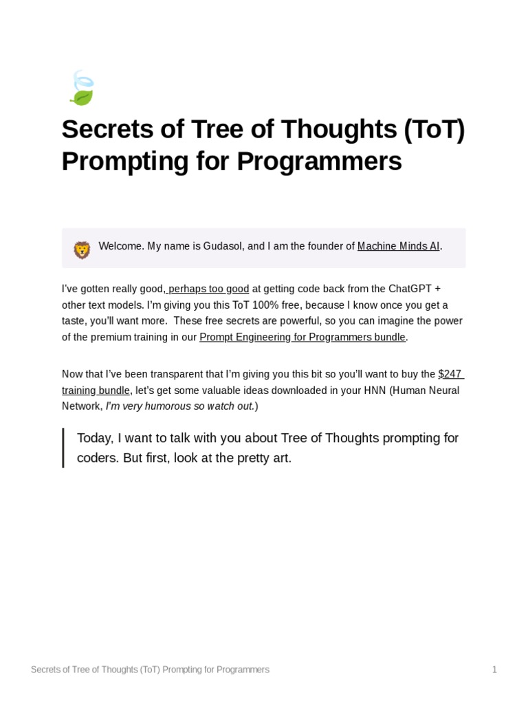 Secrets of Tree of Thoughts (ToT) Prompting For Programmers | PDF | Thought | Goal