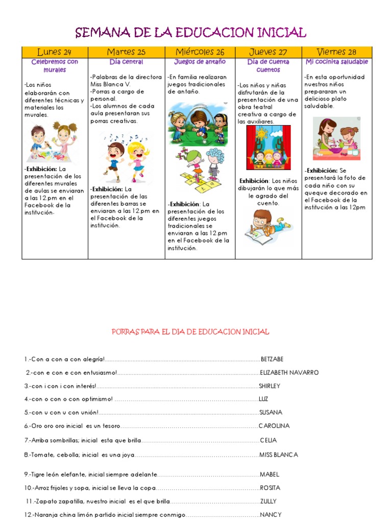 Semana de La Educacion Inicial 24 Al 28 | PDF