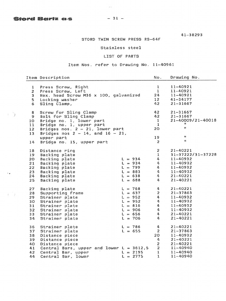 Press - Parts List | PDF