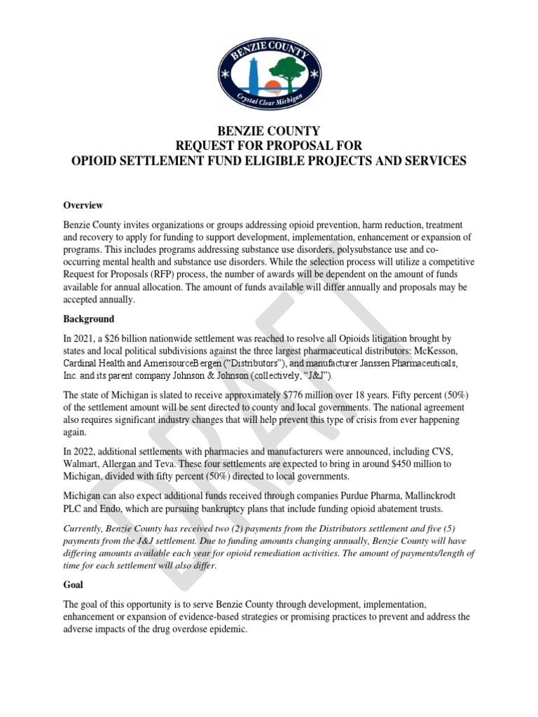 Benzie County Draft Opioid Settlement RFP | PDF | Opioid Use Disorder ...