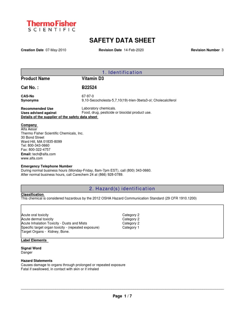 Vitamin D3 5G | PDF | Toxicity | Firefighting