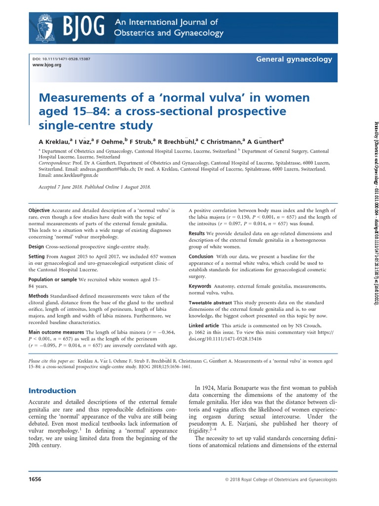 Measurements of A Normal Vulva' in Women Aged 15-84 - A Cross Sectional ...