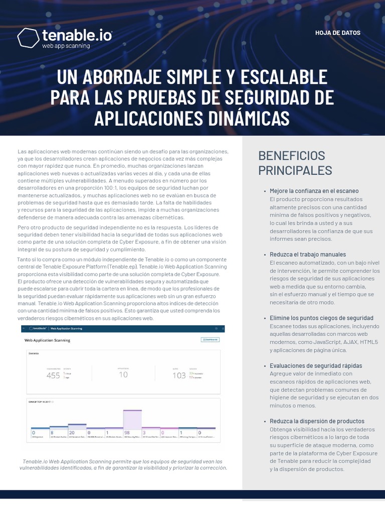 Datasheet-Tenable-io Web Application Scanning Es-La | PDF | Red mundial | Internet y web