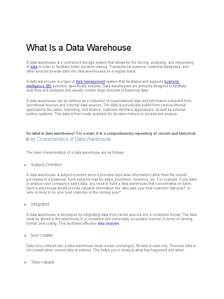 Module 1 Intro To Data Wirehousing | PDF | Data Warehouse | Databases Module 1 Intro To Data Wirehousing | PDF | Data Warehouse | Databases