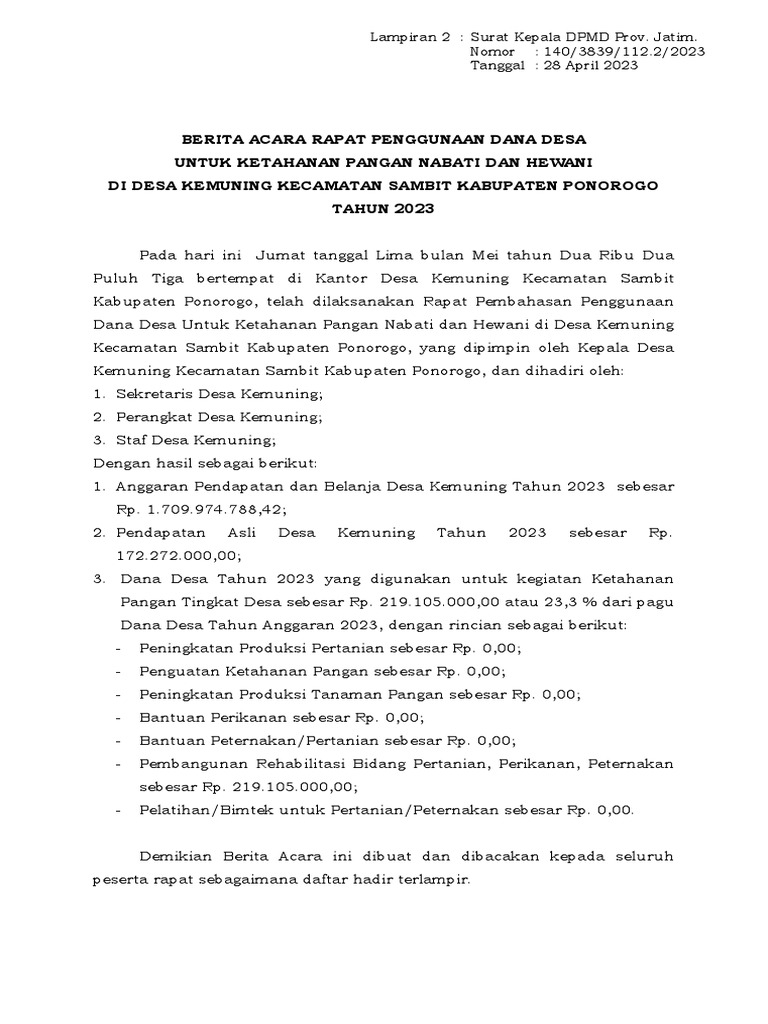 Ds - KEMUNING - LAMPIRAN BKKD PROP - APD 2023 | PDF