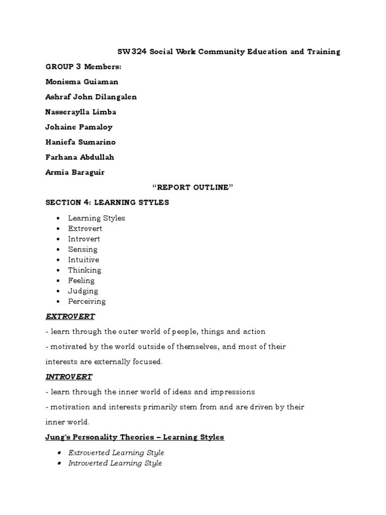 Group 3 (Learning Styles) | PDF | Extraversion And Introversion | Learning