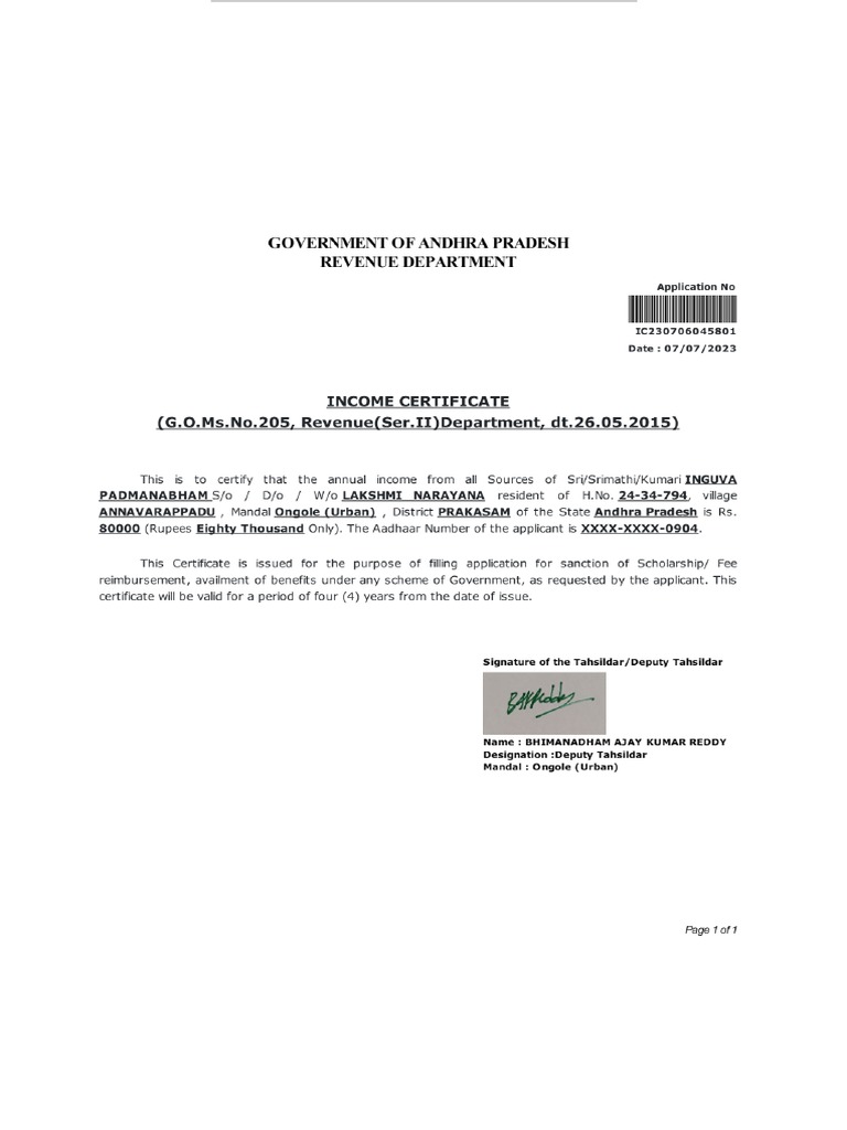 Income Certificate | PDF