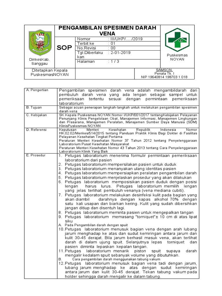 8.1.2.1. Sop Pengambilan Spesimen Darah Vena | PDF