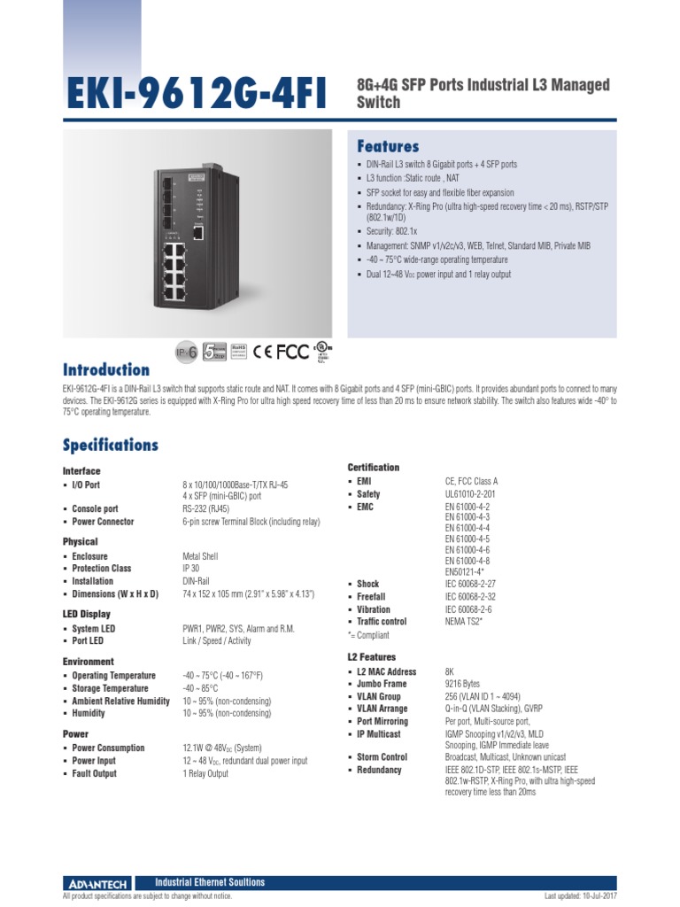 Ficha Técnica EKI-9612G-4FI - DS (07.10.17) 20170711094234 | PDF | Computer Networking ...