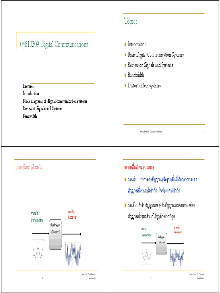 Topics: Basic Digital Communication Systems Review On Signals and Systems Bandwidth ...