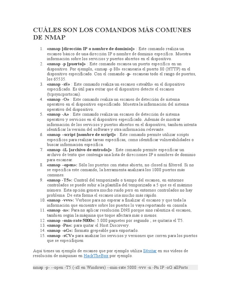 Cuáles Son Los Comandos Más Comunes de Nmap | PDF | Lenguaje de escritura | Información