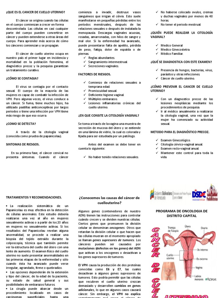 Triptico Cancer de Cuello Uterino Programa Oncologia | PDF | Cáncer | Cáncer de cuello uterino