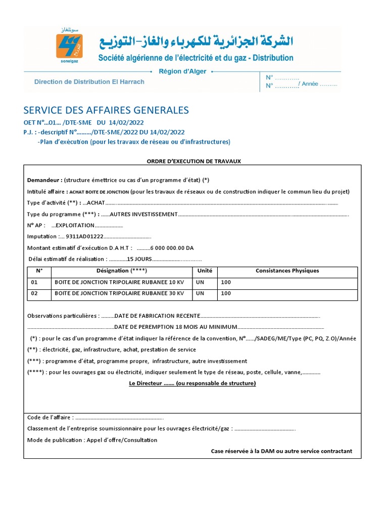 Ordre d'exécution de travaux divers | PDF