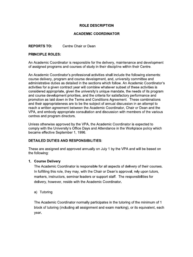 Academic Coordinator Pdf