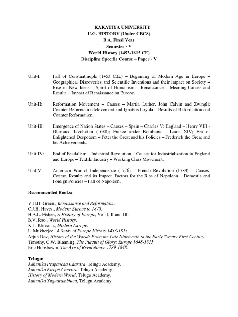 World History Syllabus: 1453-1815 CE | PDF | Politics