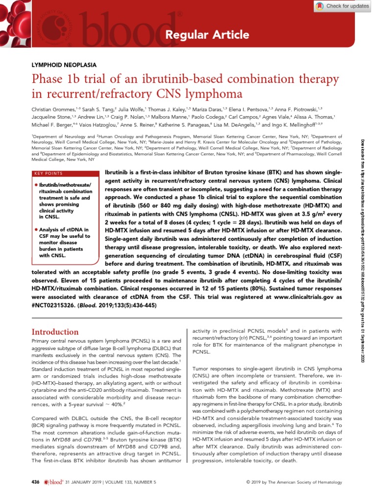 Phase 1b Trial of An Ibrutinib-Based Combination Therapy in Recurrent/refractory CNS Lymphoma ...