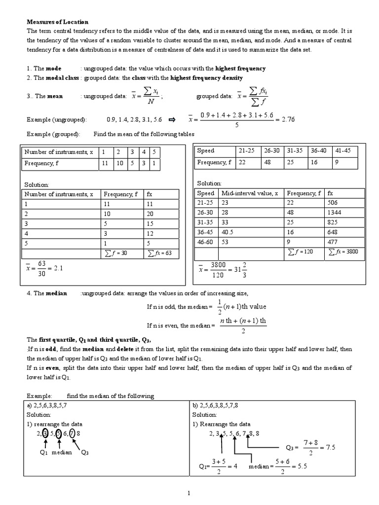 Measures of Location | Download Free PDF | Mode (Statistics) | Mean
