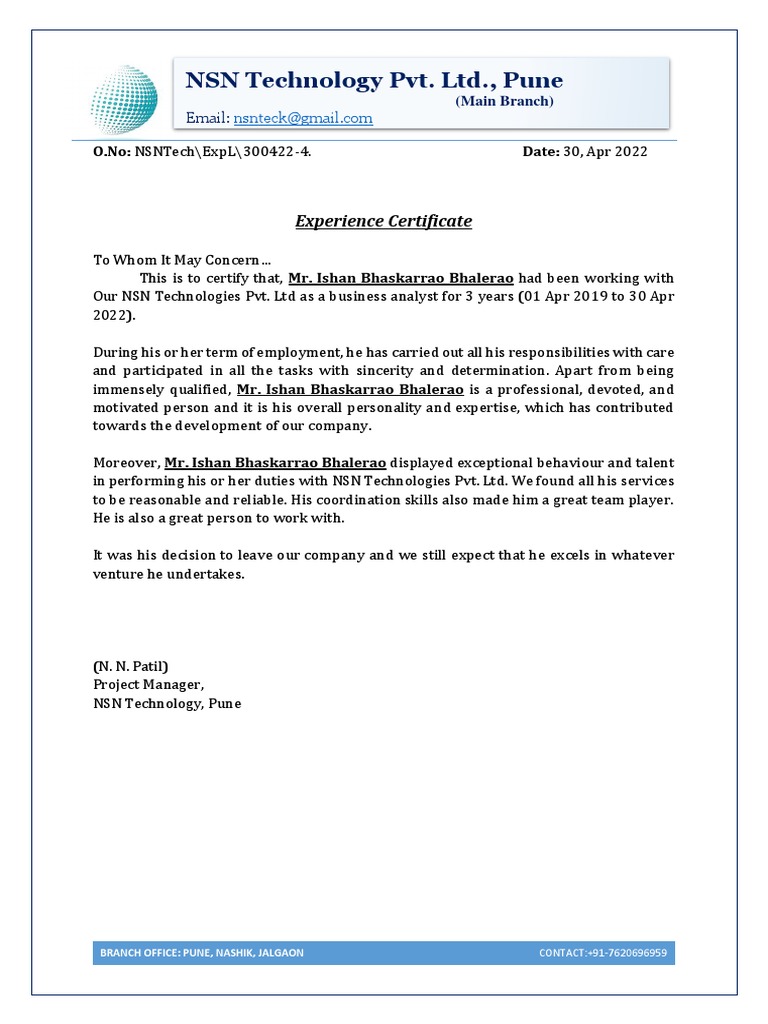 Ishan Experience Cert | PDF