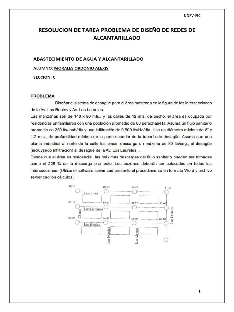 Resolucion de Tarea Problema de Diseño de Redes de Alcantarillado - Morales | PDF | Suministro ...