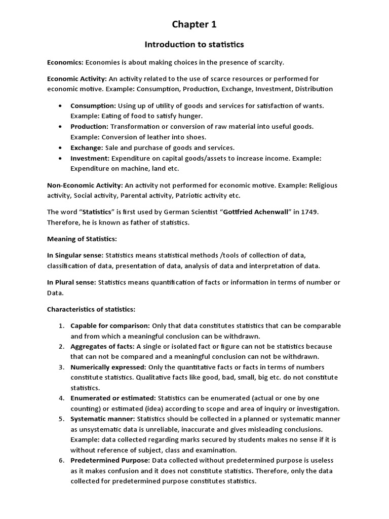 XI Chapter 1 Introduction To Statistics With Exercise | Download Free PDF | Economics | Statistics